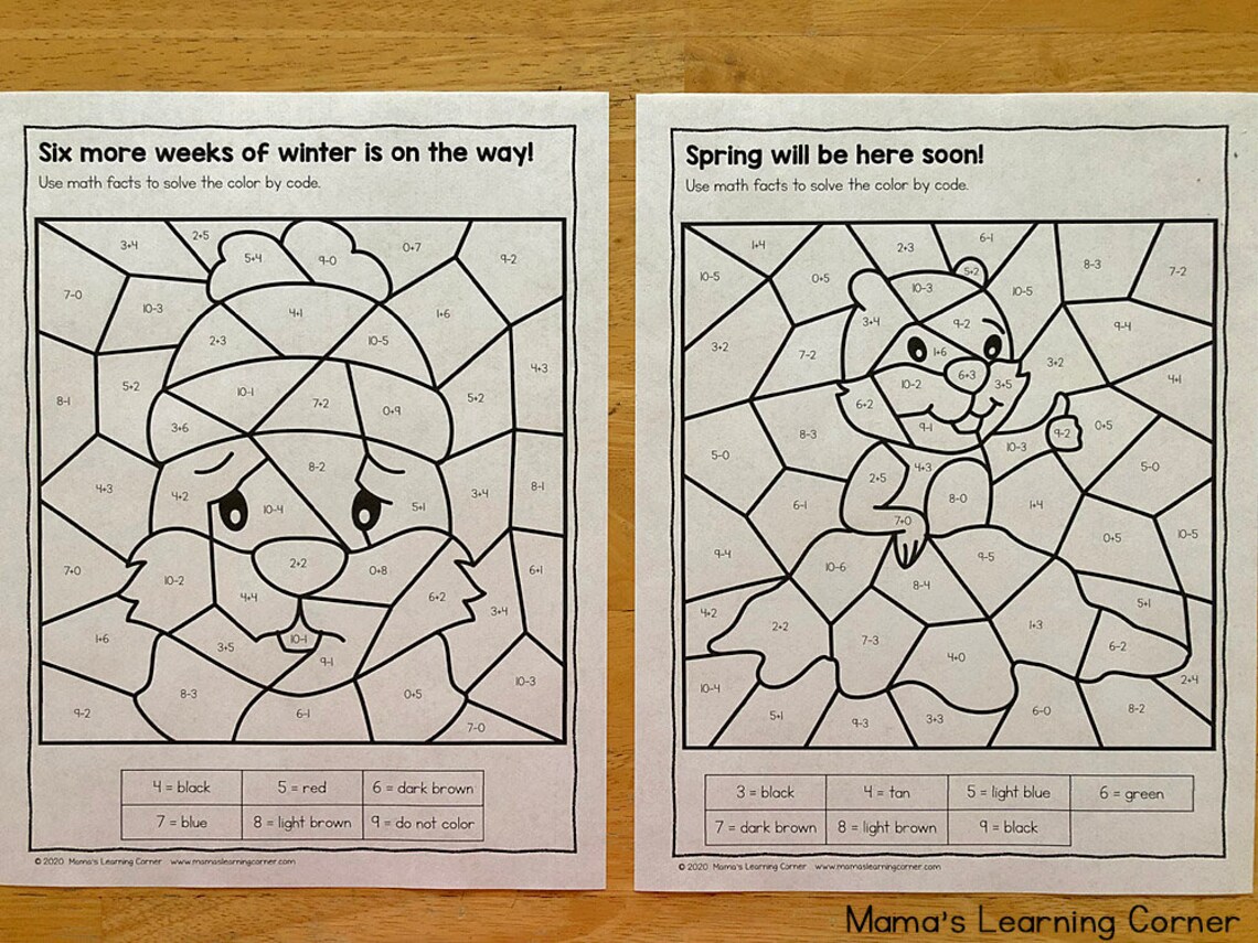 Groundhog Day Color by Code Addition and Subtraction Worksheets - Etsy