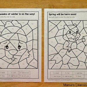Groundhog Day Color by Code Addition and Subtraction Worksheets - Etsy