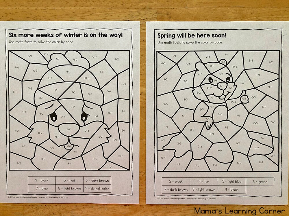 Groundhog Day Color by Code Addition and Subtraction Worksheets - Etsy