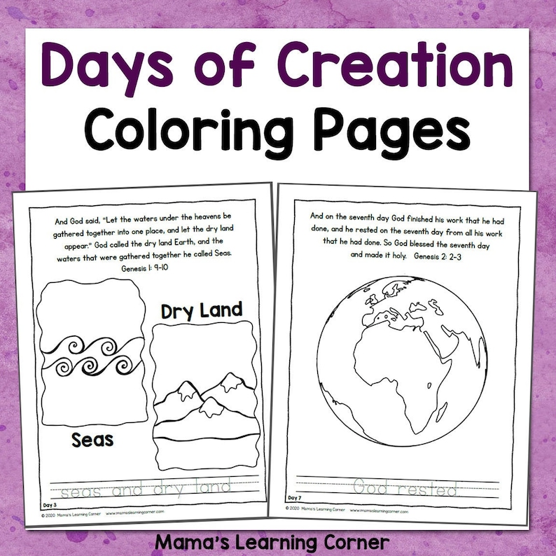 7 Days of Creation Bible Coloring Pages - Etsy