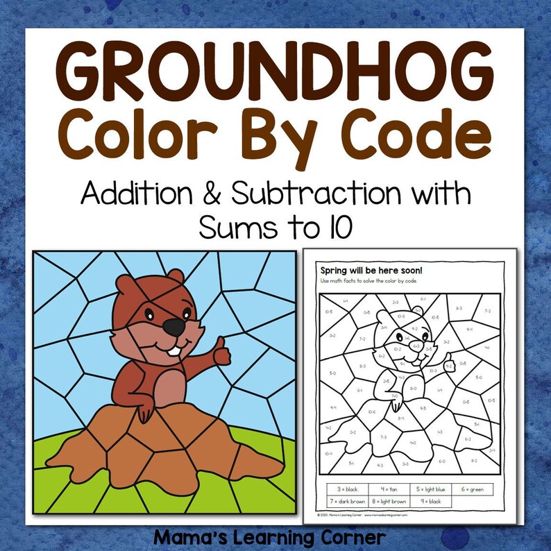 Groundhog Day Color by Code Addition and Subtraction Worksheets - Etsy
