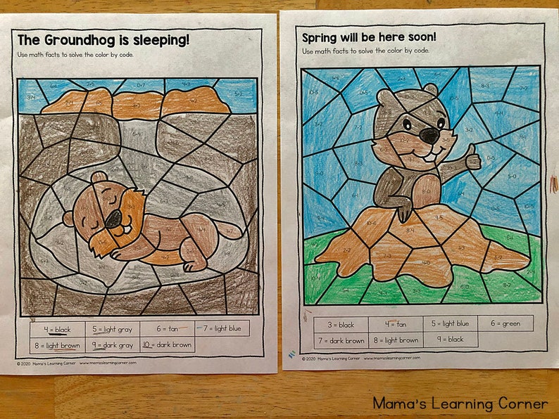 Groundhog Day Color by Code Addition and Subtraction Worksheets - Etsy