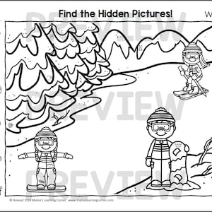 Winter Hidden Pictures Worksheets Seek and Find Objects - Etsy