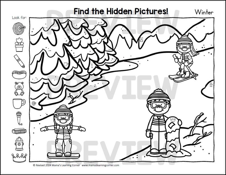 Winter Hidden Pictures Worksheets Seek and Find Objects - Etsy