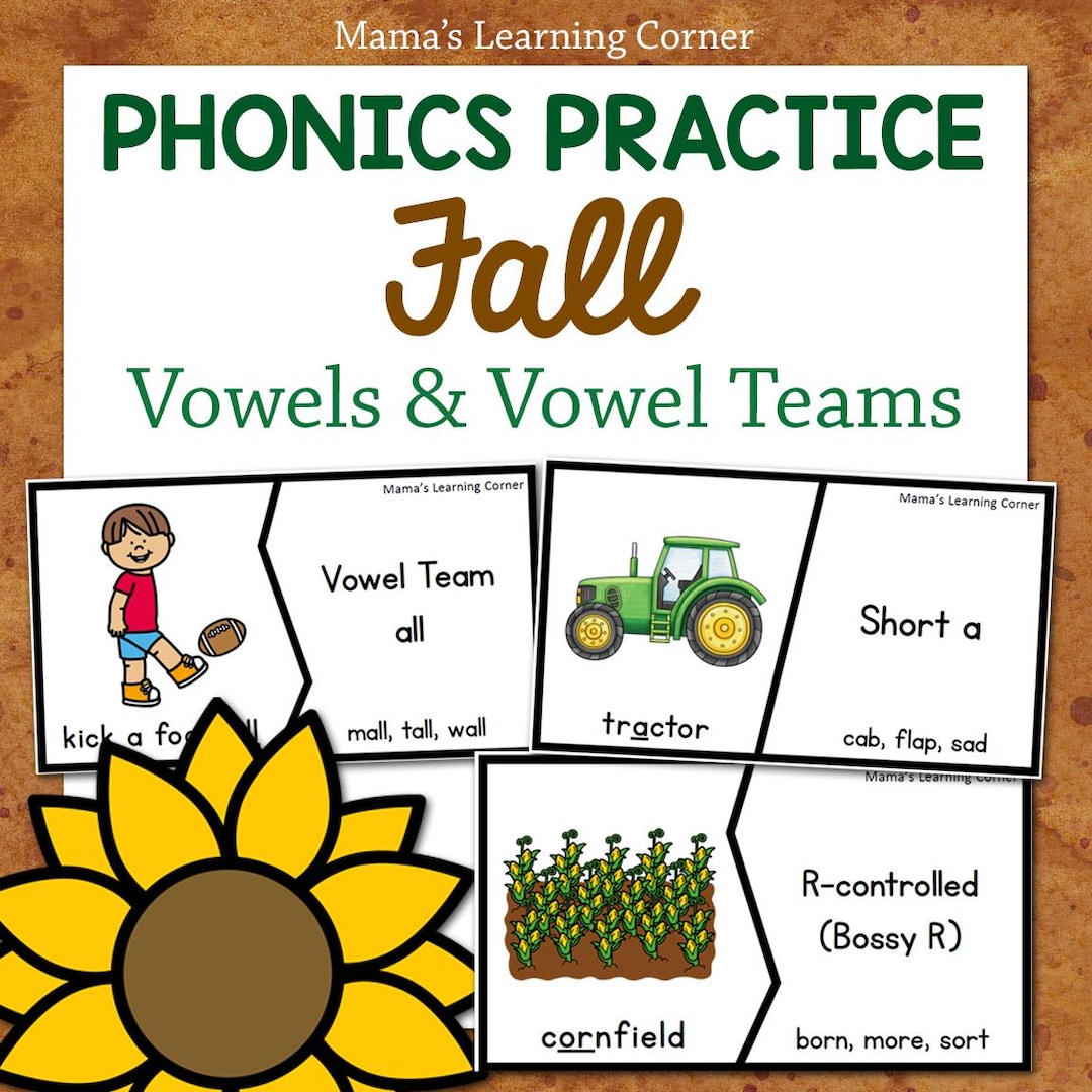 Fall Vowel Practice Puzzle Cards With Worksheets - Etsy