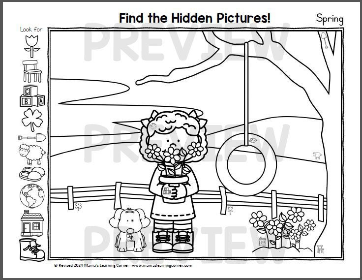 Spring Hidden Pictures Worksheets - Etsy