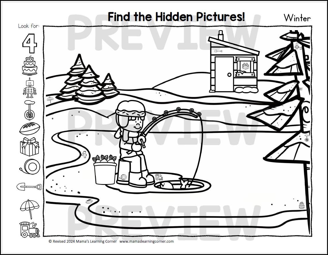 Winter Hidden Pictures Worksheets Seek and Find Objects - Etsy