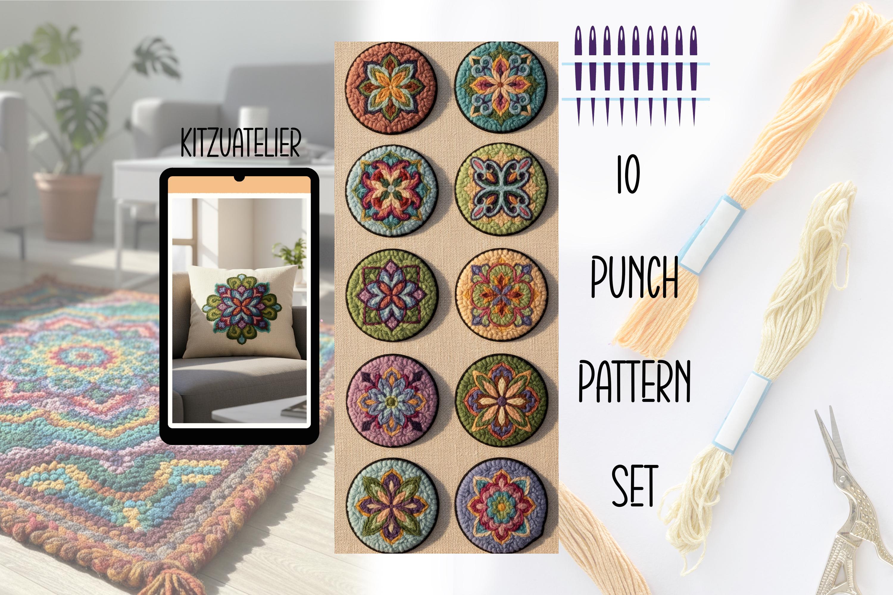 Boho Punch Needle Pattern Set | Digital Download Templates for Wall Art ...