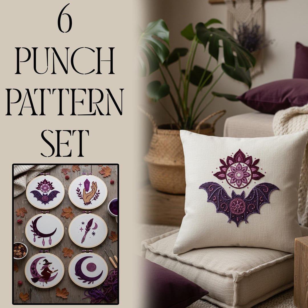 Spirit Moon Punch Needle Pattern Bundle | 6 Modern Punch Needle ...