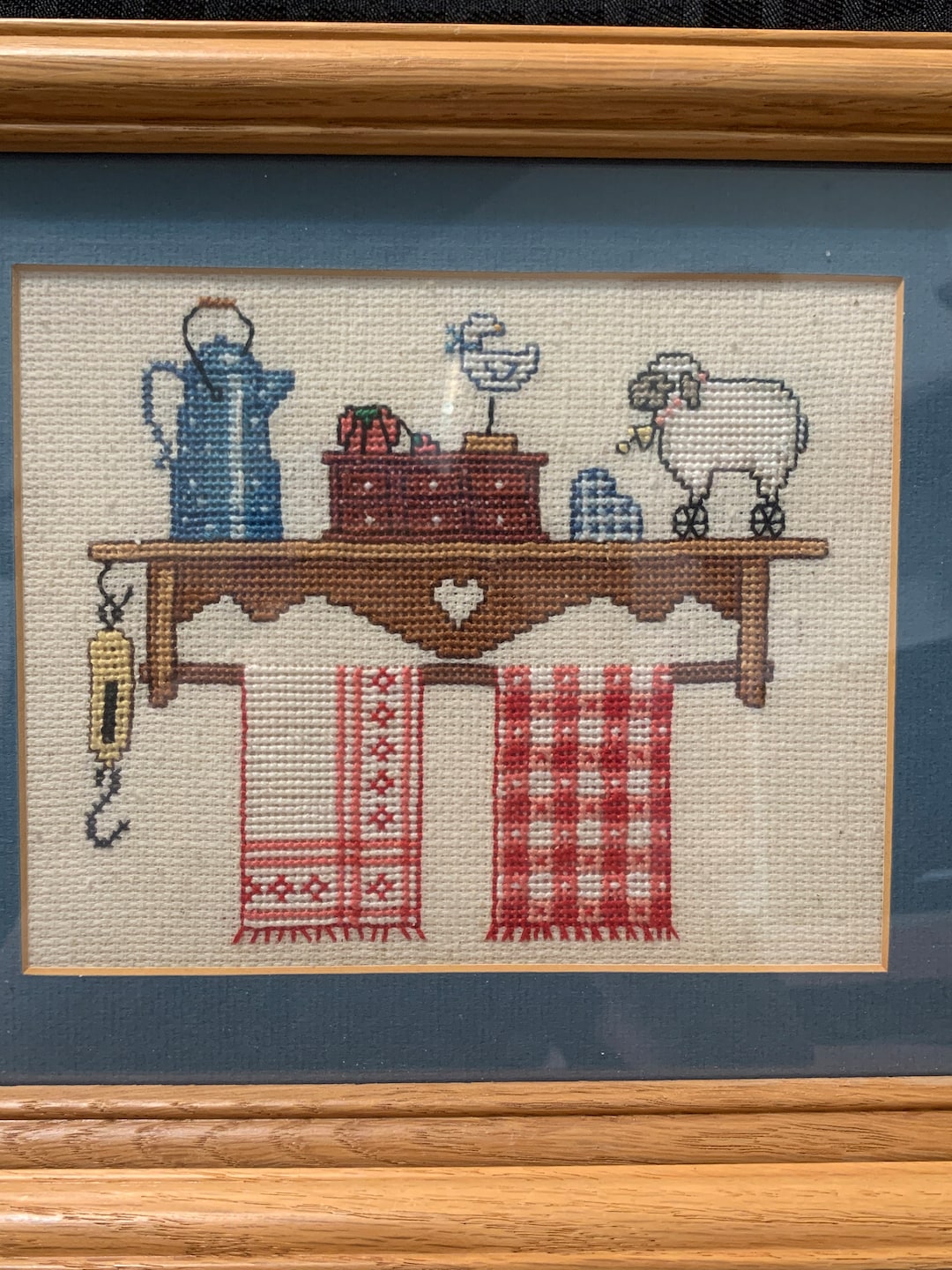 Pair of Vintage Petit Point Farmhouse Kitchen Theme Framed Cross Stitch ...