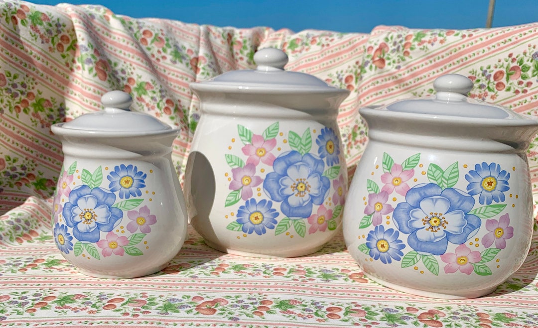 Vintage SJL Pastel Floral Pattern Ceramic Kitchen Canisters - Etsy
