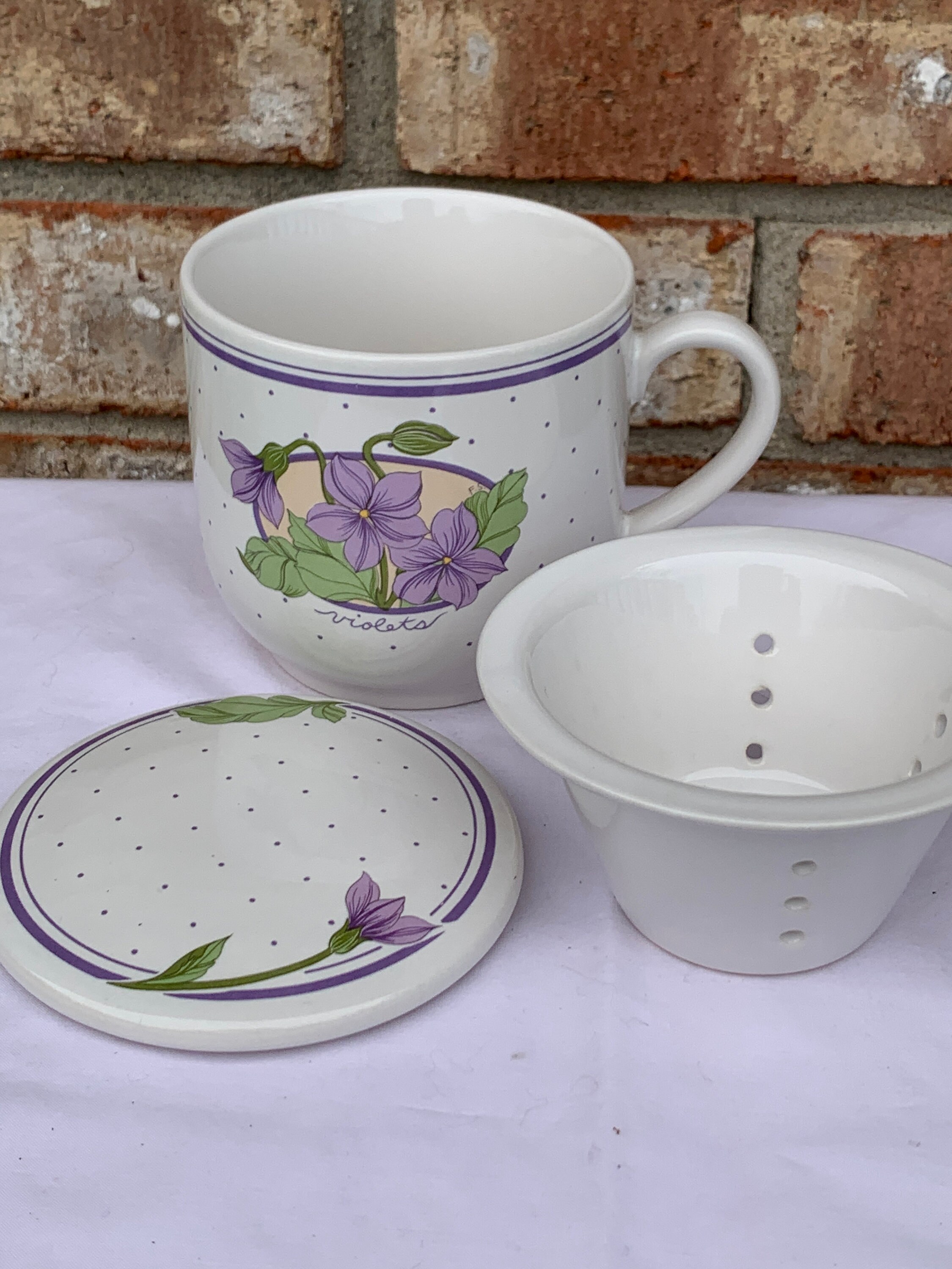 Purple Flower Violets Polka Dot Pattern Tea Infusing Mug With - Etsy