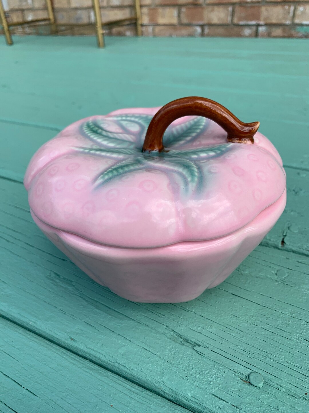 Vintage Belmar Pottery Pink Strawberry Bowl With Lid Retro Candy Dish ...