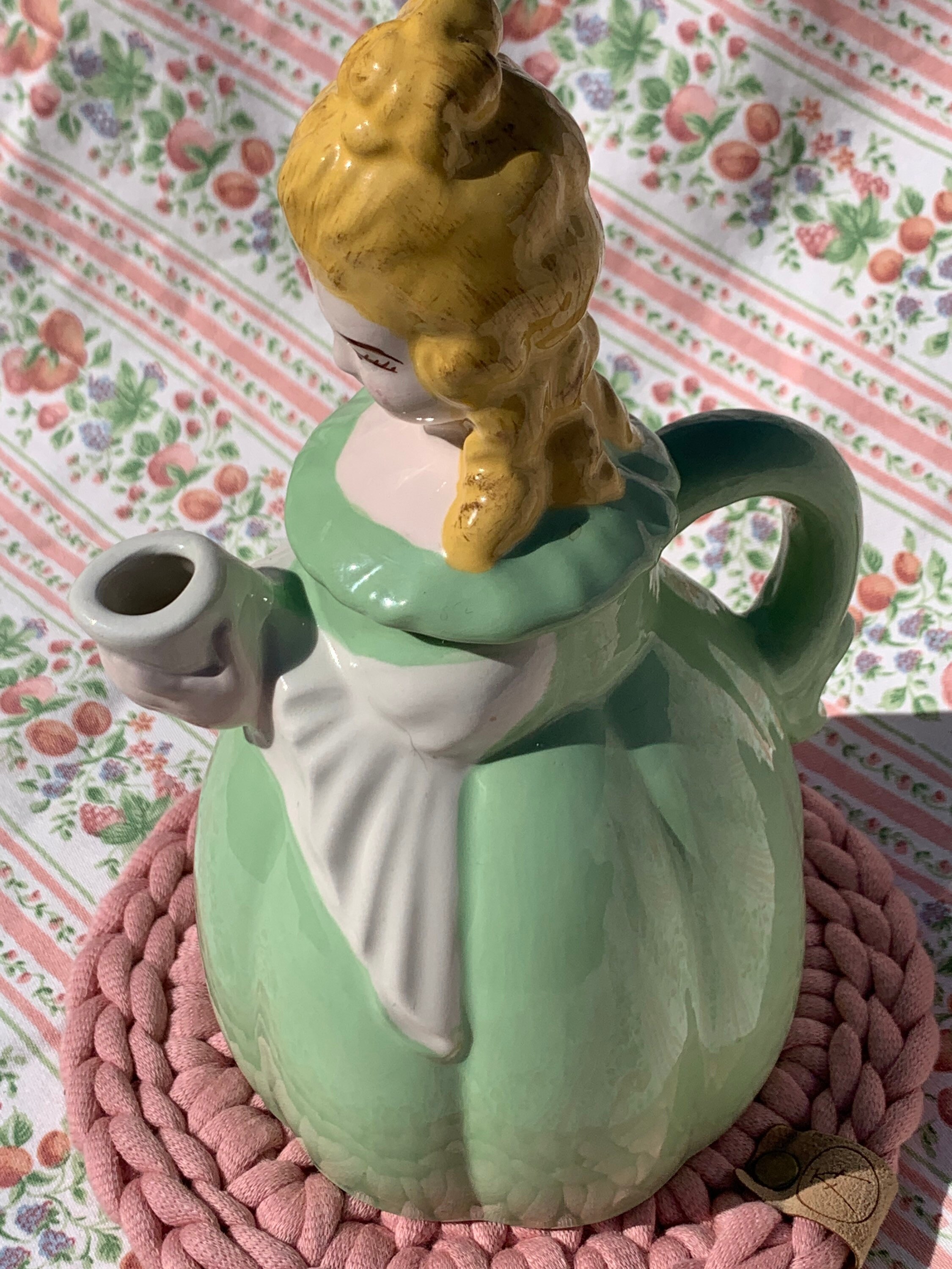 Vintage Ceramic 1973 Victorian Lady Green Porcelain Woman Shaped Teapot ...