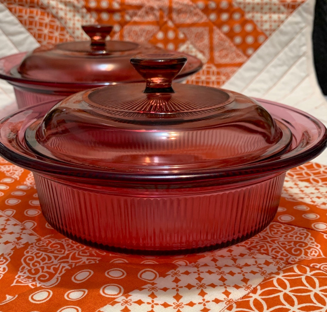 Pair of Vintage Pyrex Cranberry Visions Visionware by Corning - Etsy