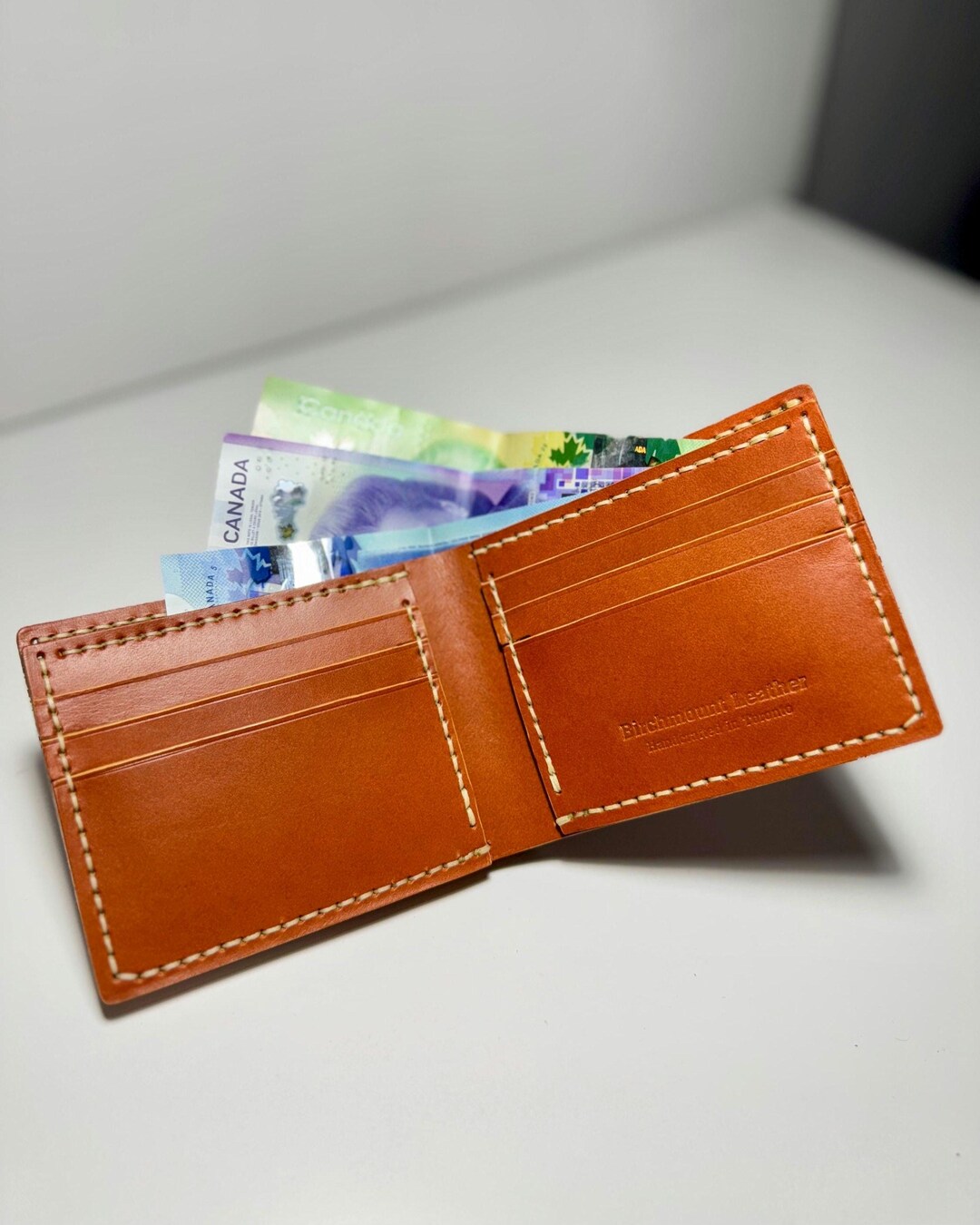 Handmade Leather Bifold Wallet: Hand Stitched, Custom Engraving ...