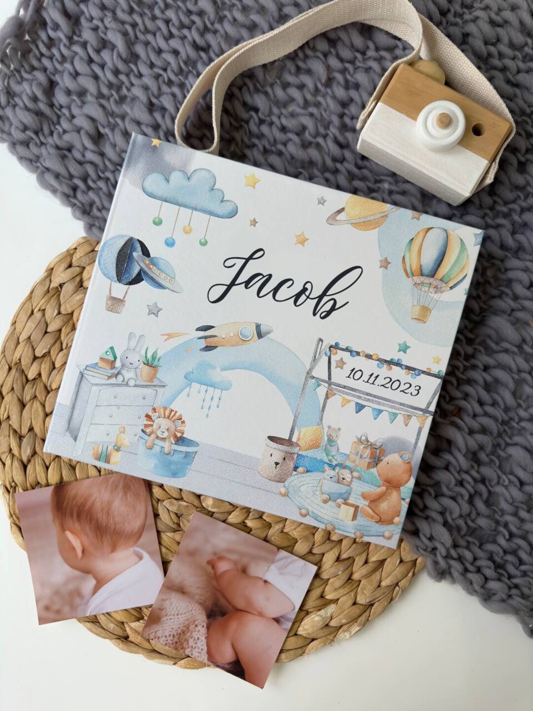 Personalized Baby Photo Album 4x6 With Sleeves for 200 Photos, Newborn ...