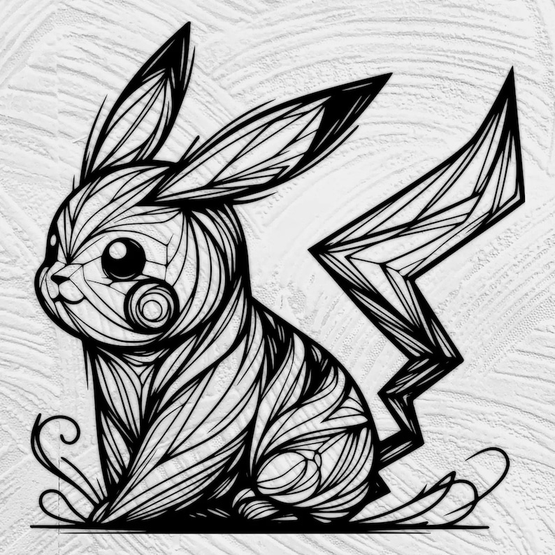 Flowing Pikachu Line Art STL - Etsy