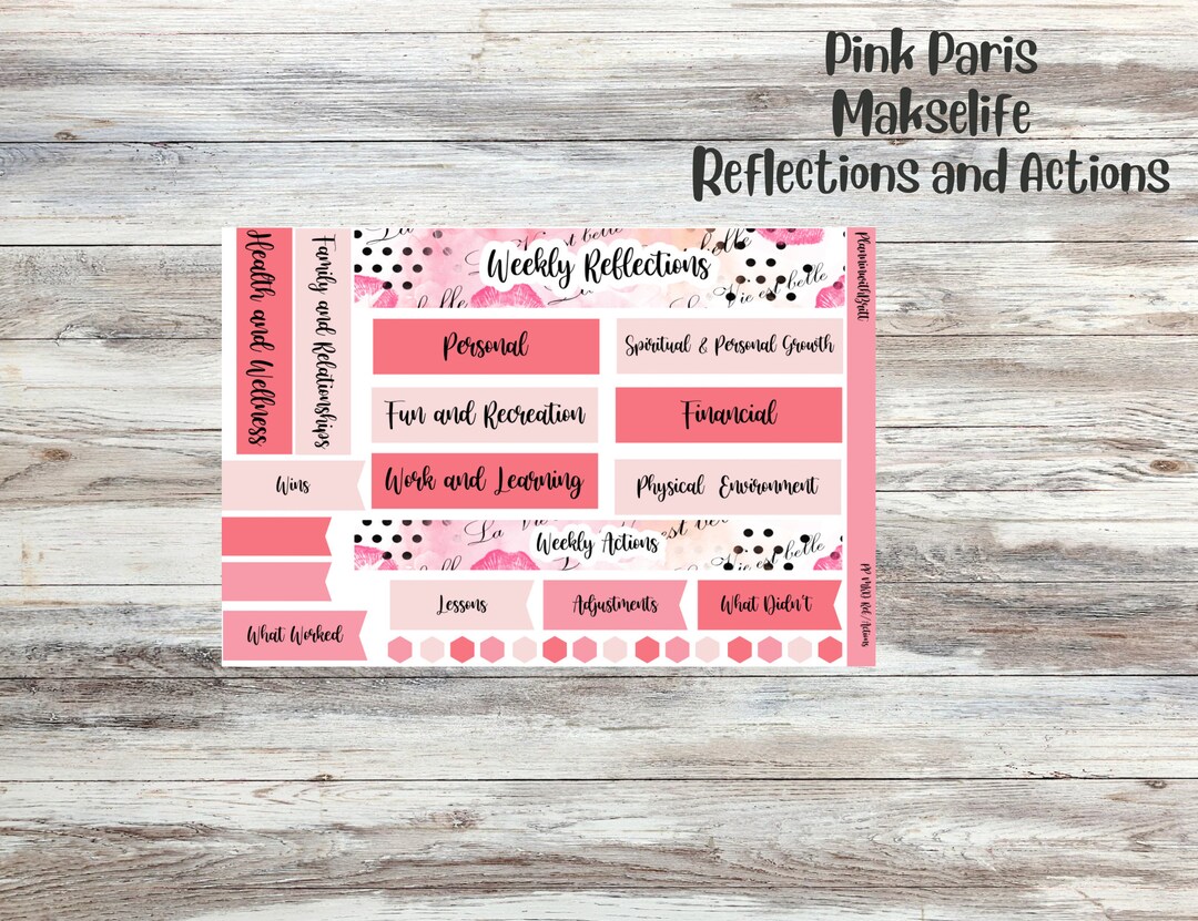 Pink Paris Makselife A5 Weekly Actions/reflections Sheet - Etsy