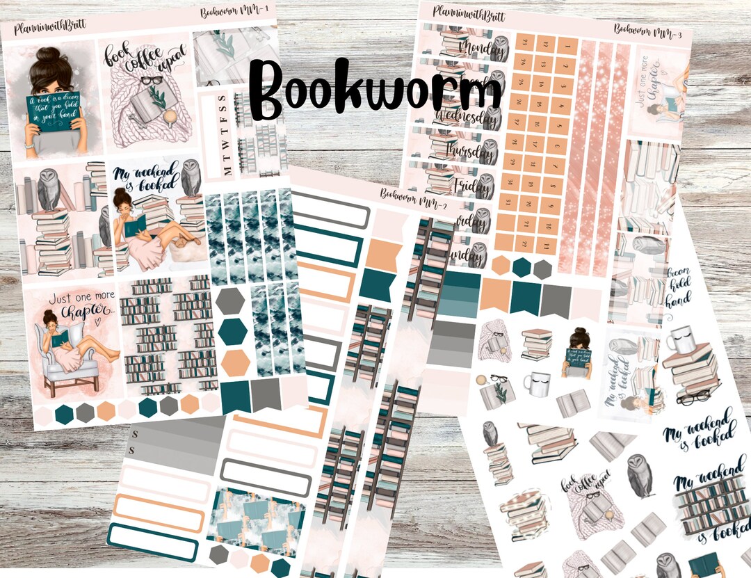 Bookworm Weekly Planner Sticker Kit for Erin Condren, Makselife, Plum ...