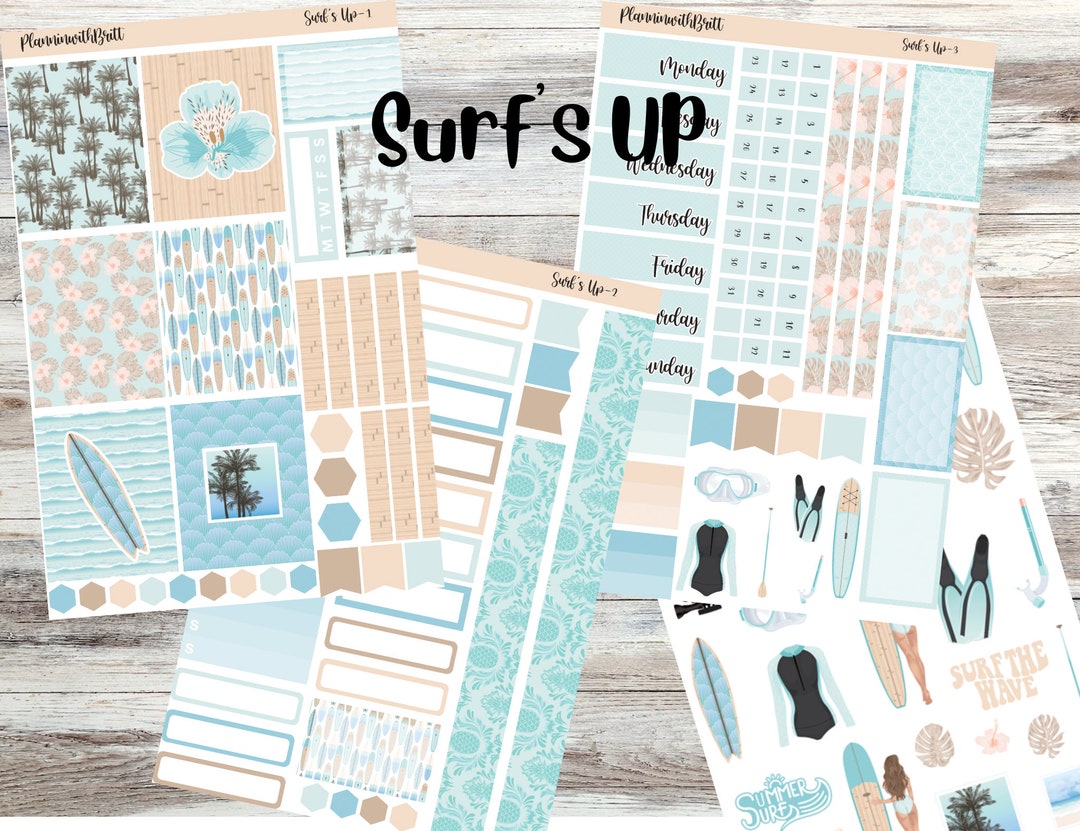 Surf’s up Weekly Planner Sticker Kit for Erin Condren, Makselife, Plum ...