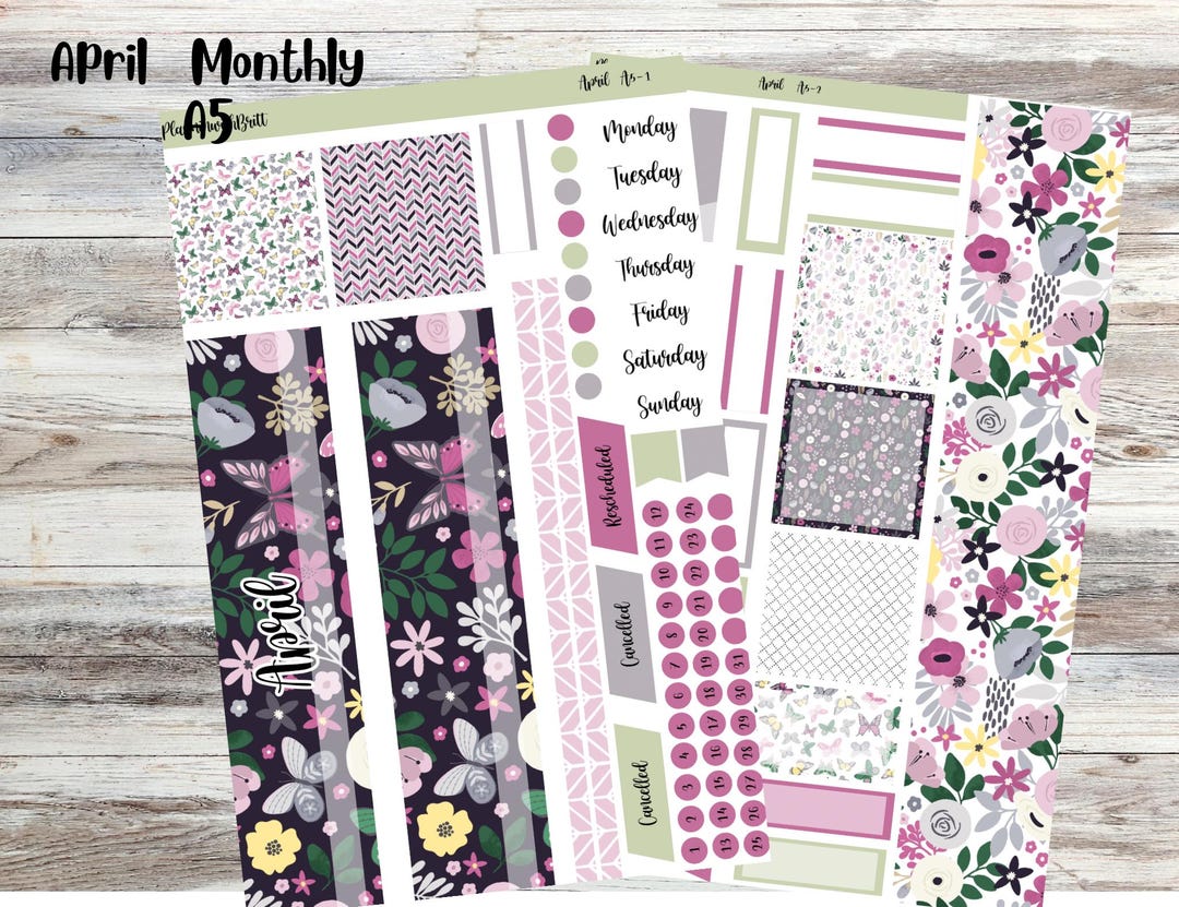 April A5 Monthly Planner Stickers for Makselife, Erin Condren, Plum ...