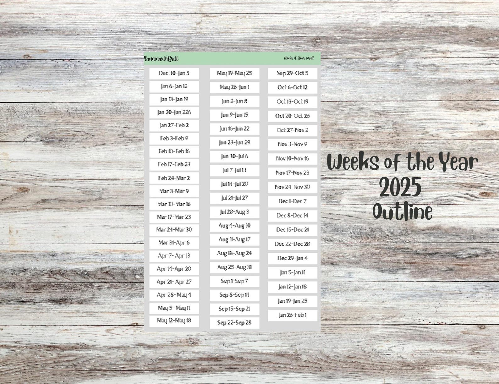 Weeks of the Year 2025-small Script Stickers for Erin Condren, Happy ...