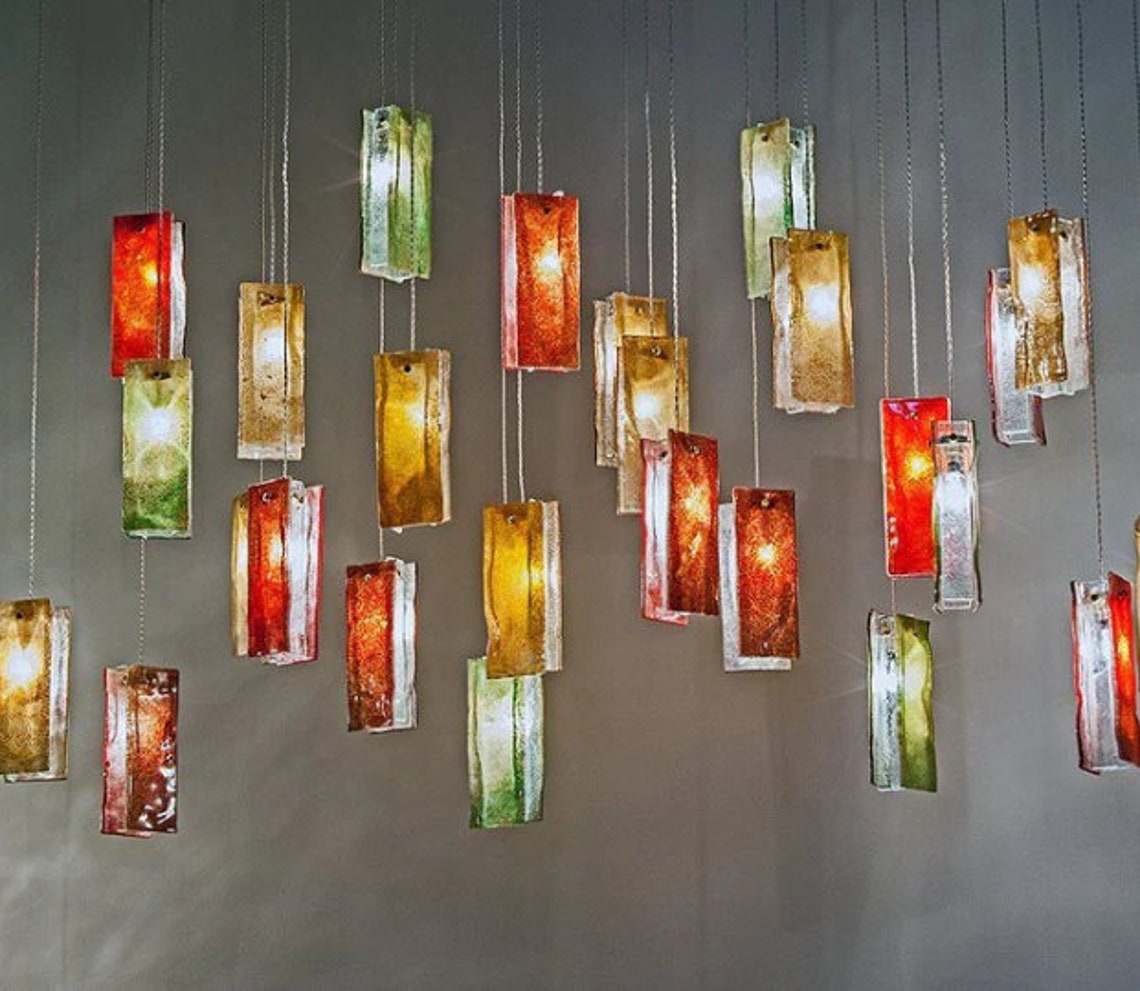 Rain Round Cluster Glass Tile Pendant Chandelier - Etsy