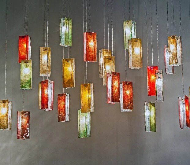 Rain Round Cluster Glass Tile Pendant Chandelier - Etsy