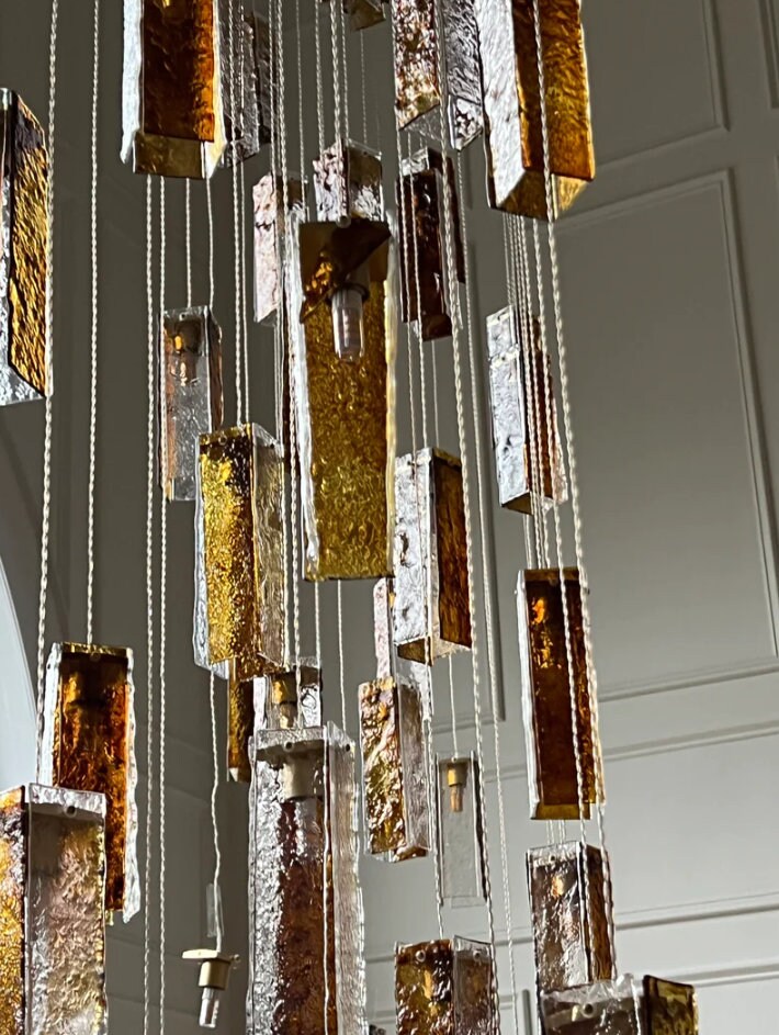 Rain Round Cluster Glass Tile Pendant Chandelier - Etsy