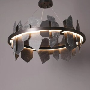 40"w Round Slate Natural Stone LED Industrial Chandelier - Etsy