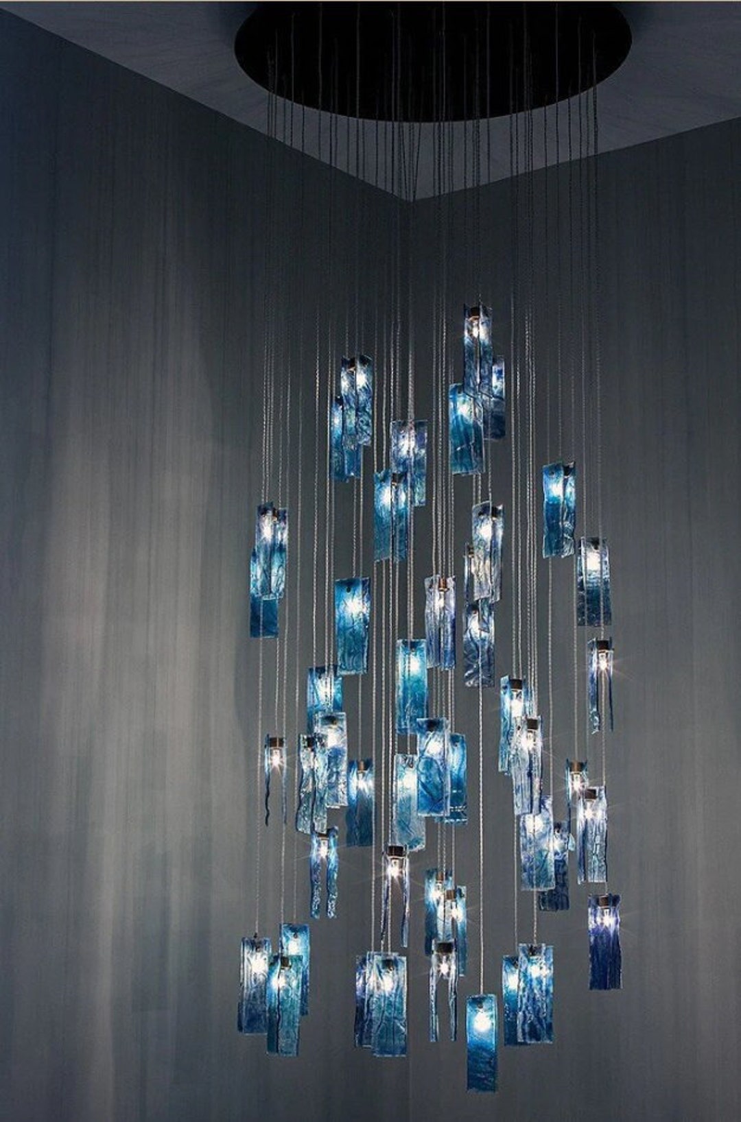 Rain Round Cluster Glass Tile Pendant Chandelier - Etsy