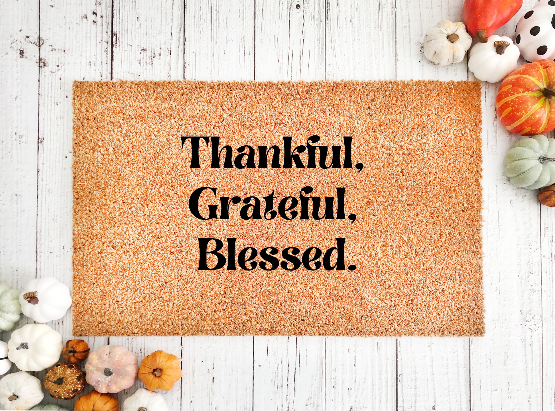Thankful, Grateful, Blessed Door Mat | Thanksgiving Doormat | Welcome ...