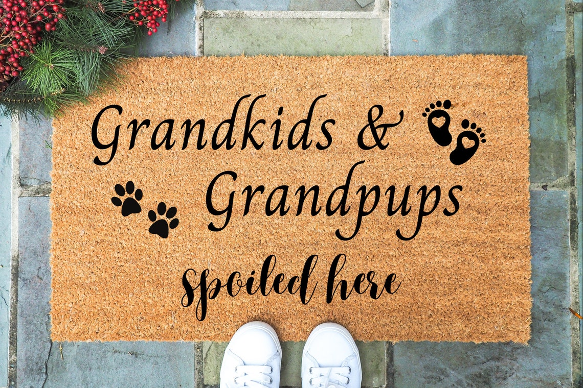Grandkids and Grandpups Spoiled Here Doormat for Grandma Welcome Mat ...