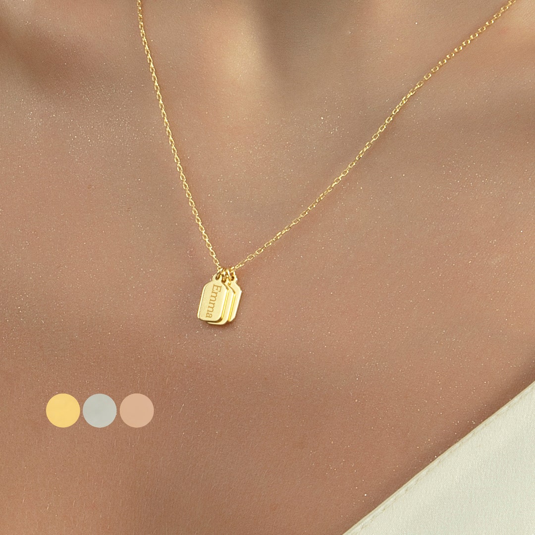 14K Gold Name Tag Necklace Minimalist Tag Necklace Name Necklace ...