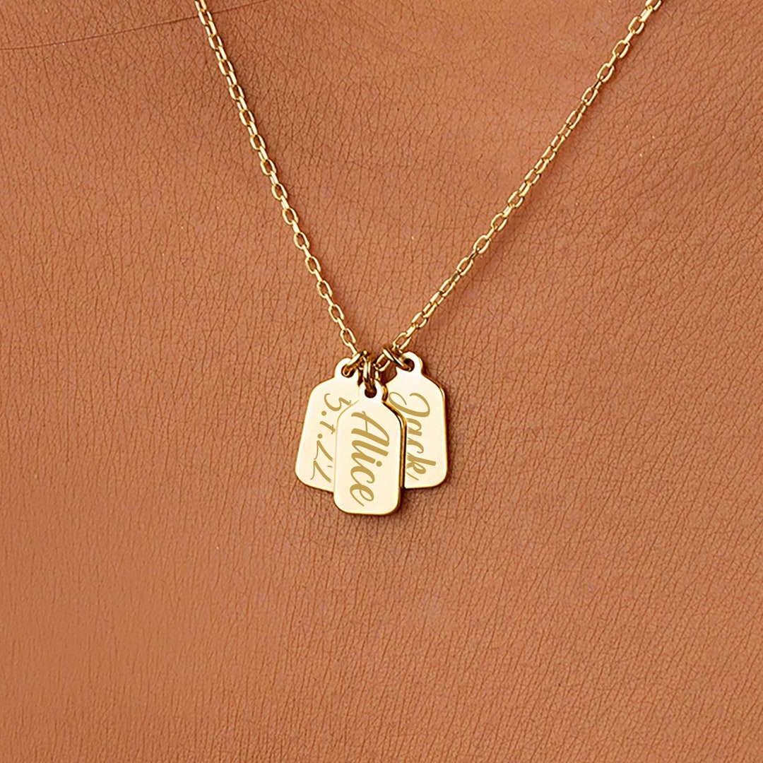 14K Gold Name Bar Tag Necklace, Personalized Gift for Mom, Birthday ...
