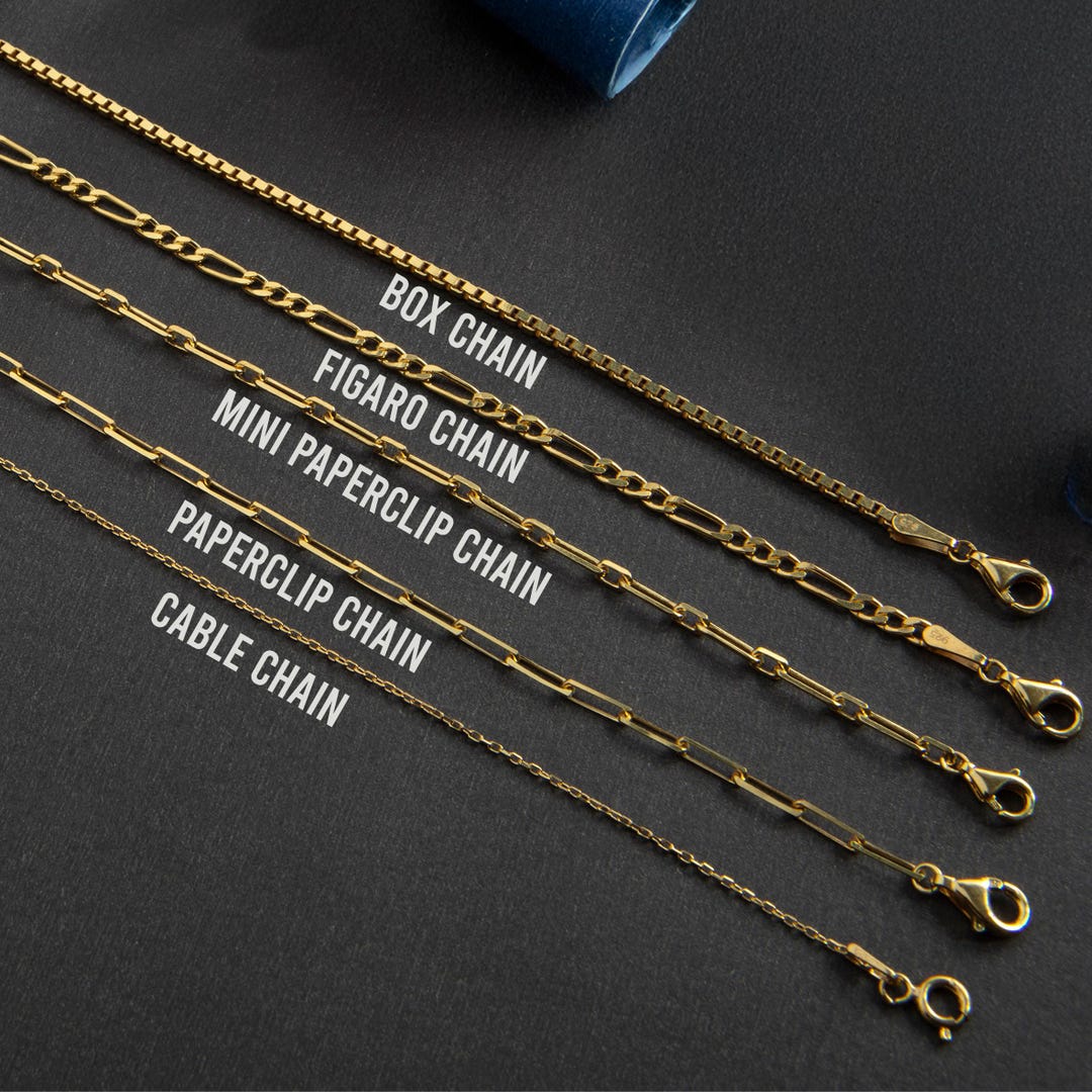 Gold Chain Necklaces, Cable Chain, Box Chain, Paperclip Chain, Figaro ...