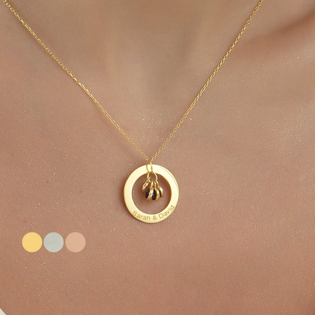 14K Solid Gold Disc Necklace With Birthstone Personalized Disc Necklace ...