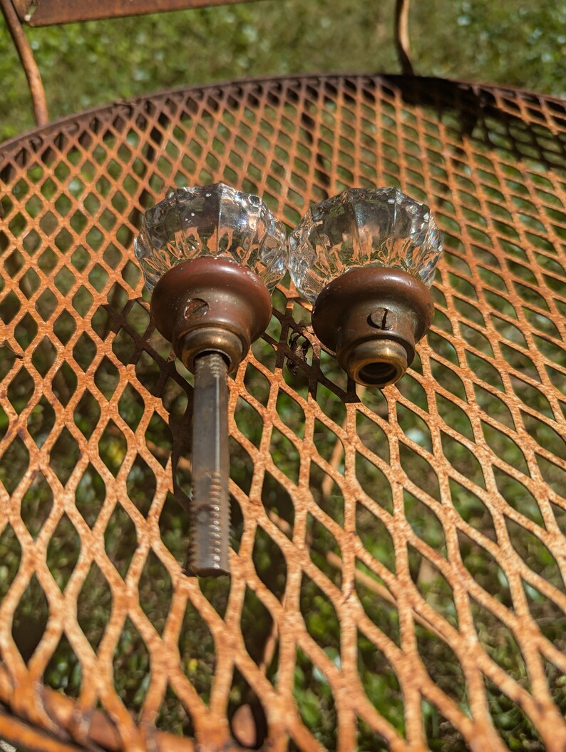 One Set 12 Point Faceted Crystal Glass Brass Door Knob 1920 2 - Etsy