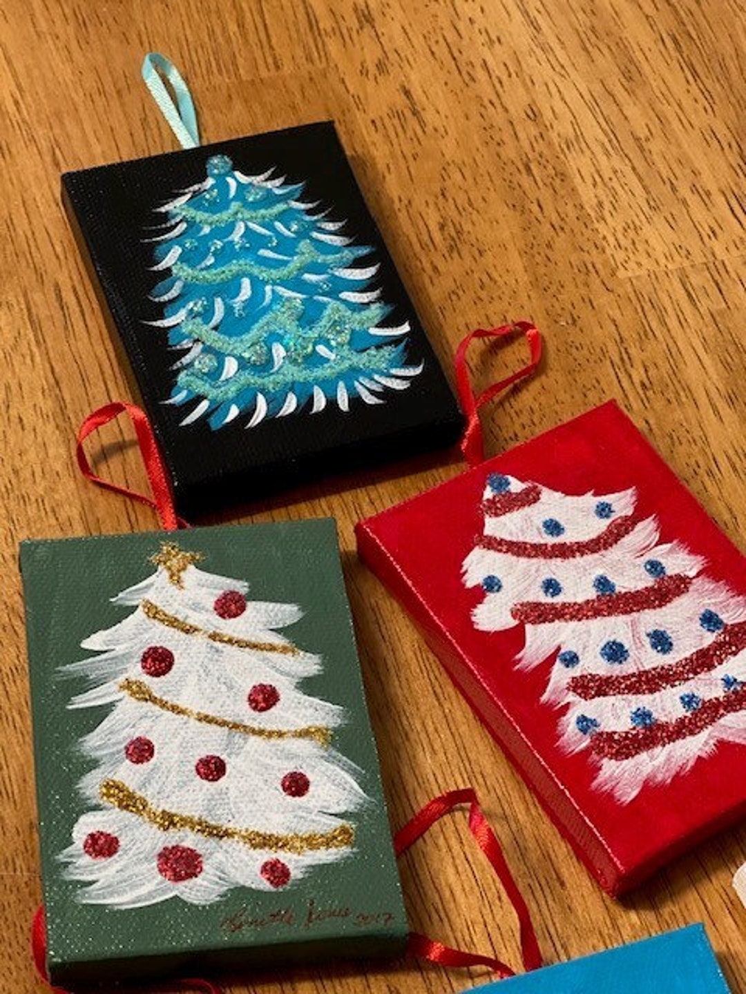 Christmas Cubical Decor, Mini Picasso Hand Painted 3.5 X 2.5 Christmas ...