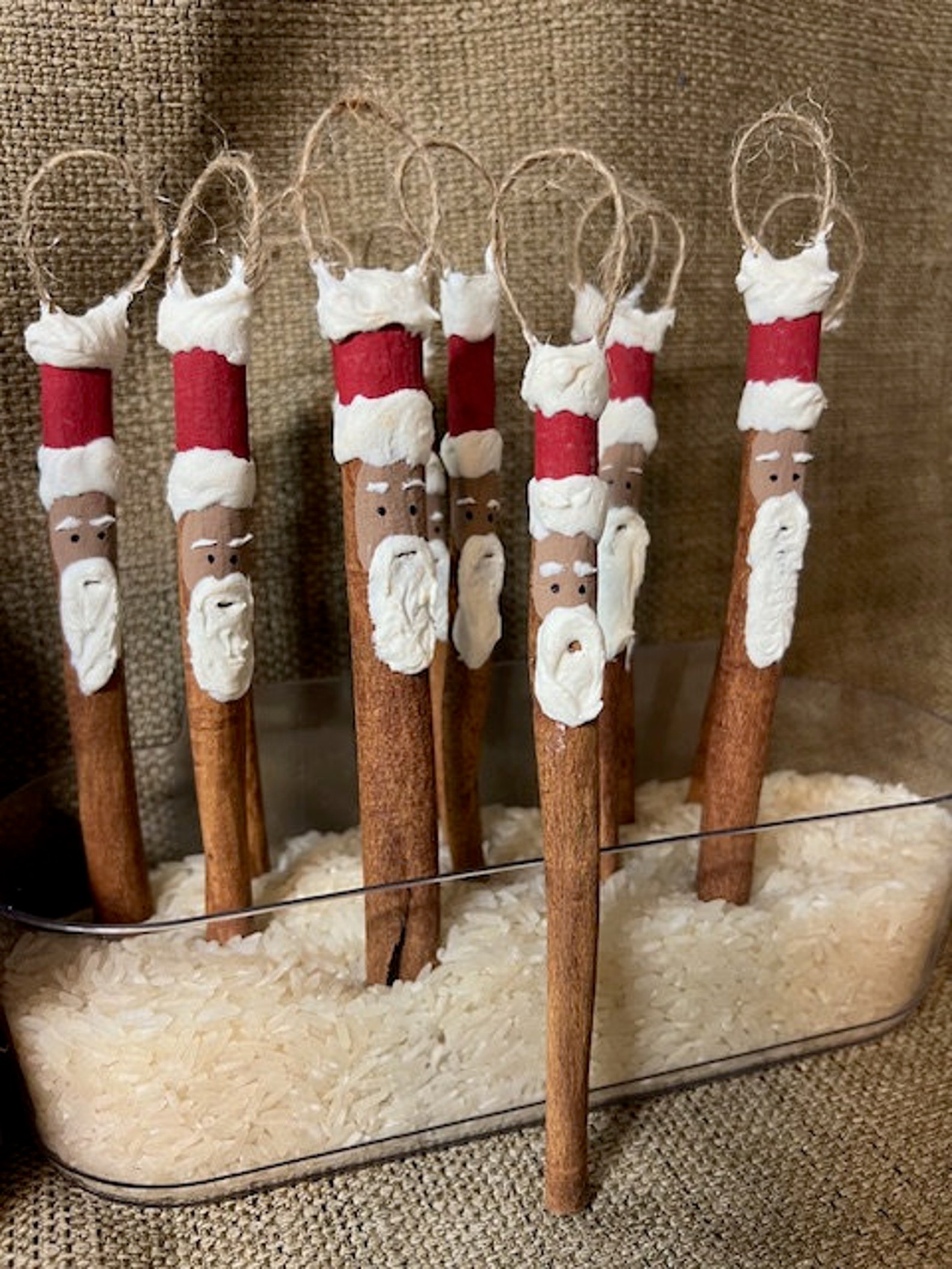 Darker Skin Cinnamon Stick Santa, Christmas Ornament, Set of 8 ...