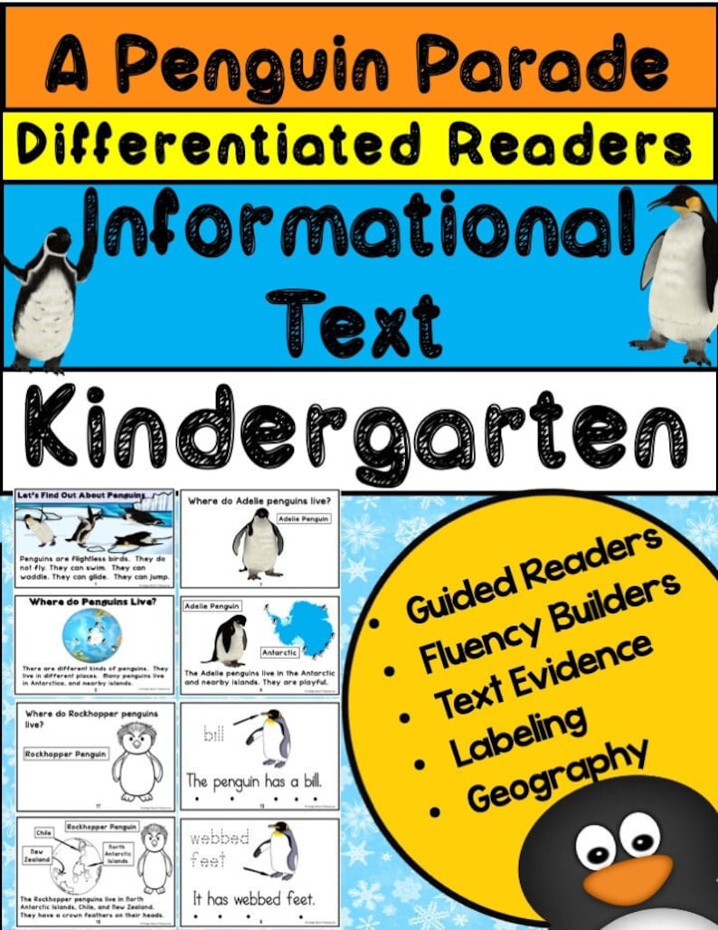 Penguin Unit Kinder Informational Text Guided Readers Fluency Builders Labeling Geography Flash ...