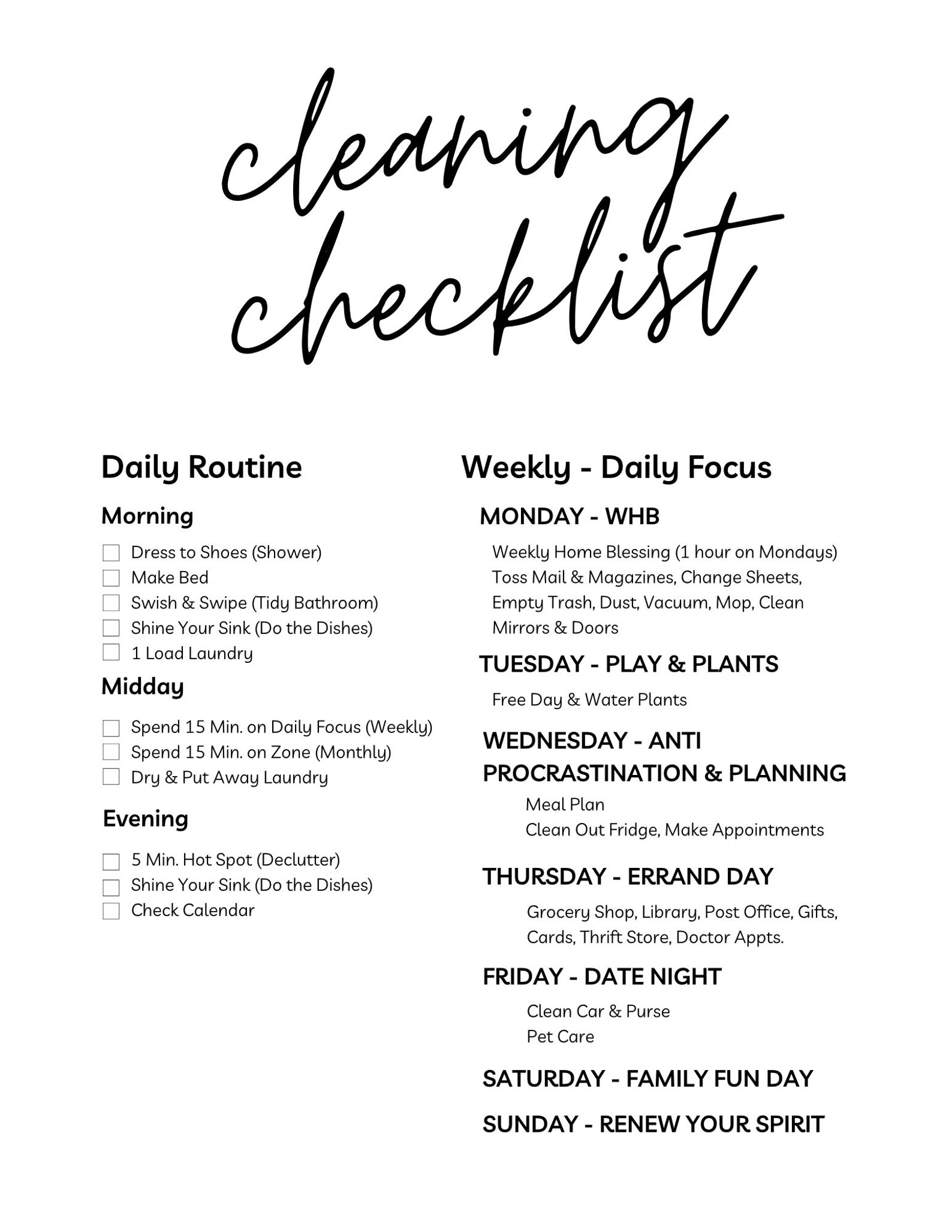 Editable Cleaning Checklist, Daily Cleaning, Monthly Cleaning, Daily ...