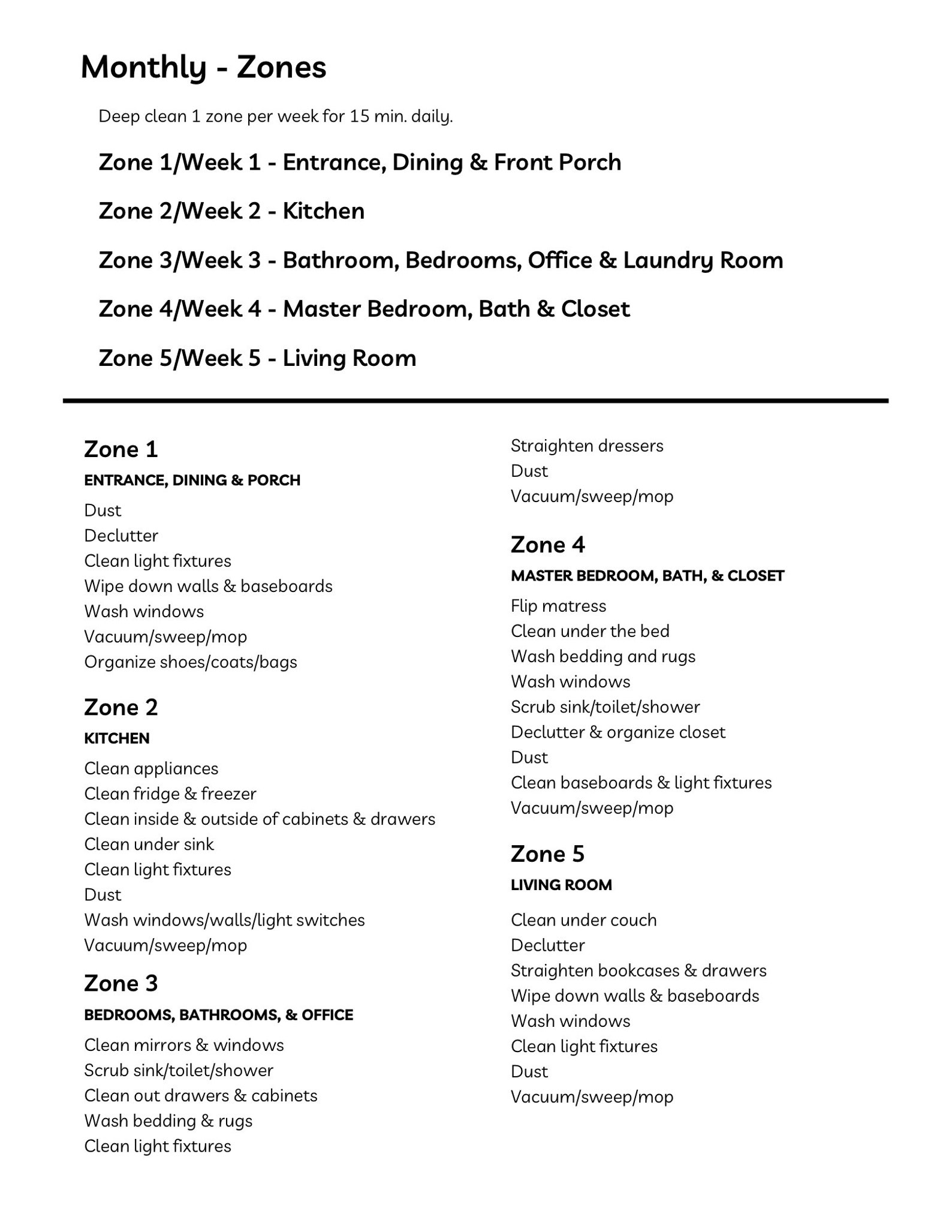 Editable Cleaning Checklist, Daily Cleaning, Monthly Cleaning, Daily ...