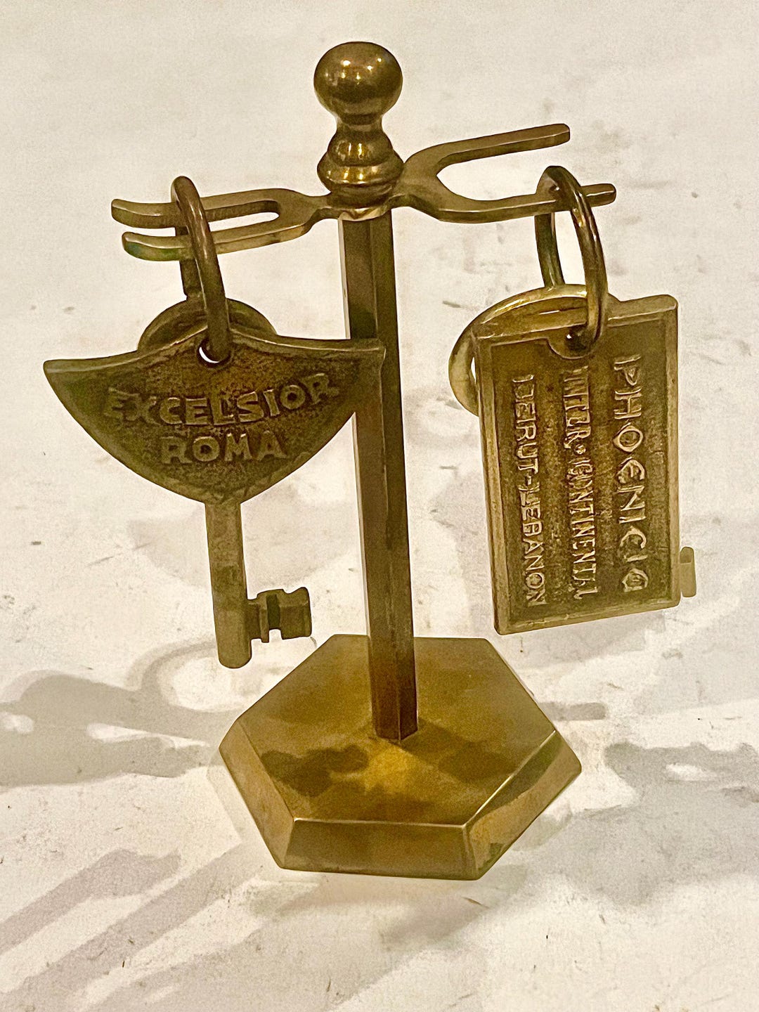 2 SUPER RARE ANTIQUE Solid Brass 5 Star Hotel Skeleton Room Keys With ...