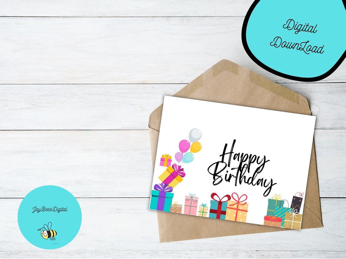 5 Printable Birthday Cards Bundle With Envelope Template, 5x7 Greeting ...