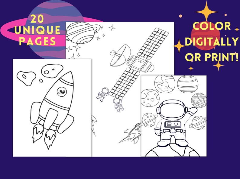 Digital Coloring Book Space and Alien Themed 20 Unique Printable Pages ...