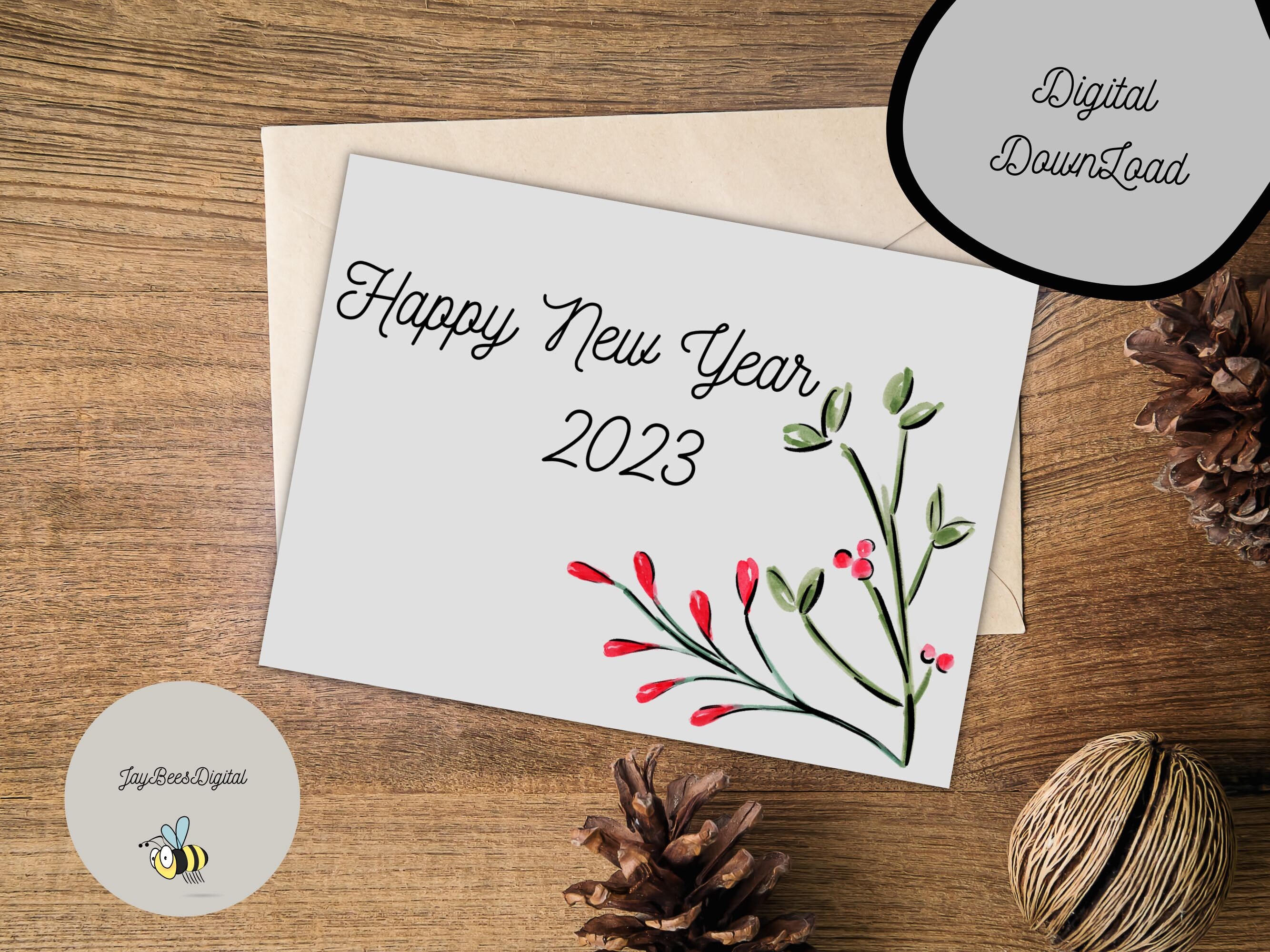 5 Printable New Year Cards Bundle With Envelope Template, 5"x7 ...