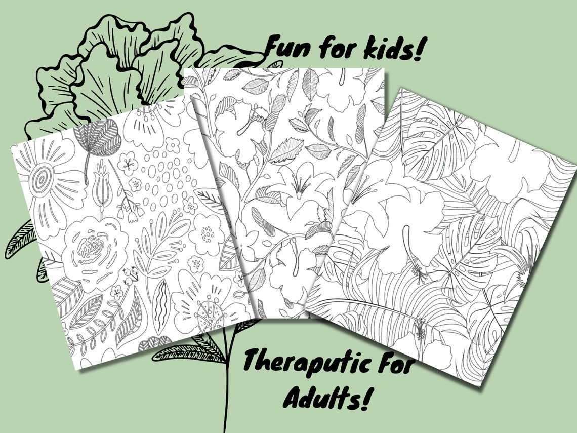 Digital Coloring Book Floral Themed 20 Unique Printable Pages, Digital ...