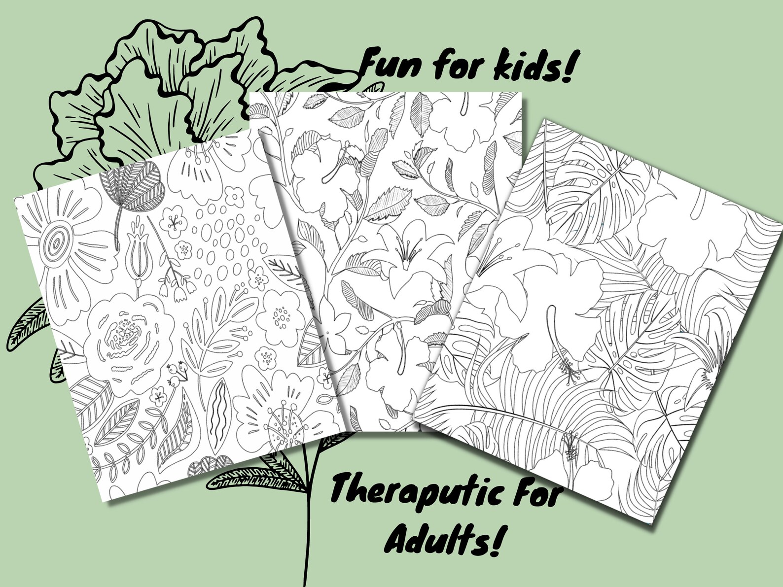 Digital Coloring Book Floral Themed 20 Unique Printable Pages, Digital ...